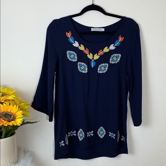 Solitaire | Tops | Solitaire Blue Embroidered Aztec Southwest Tunic ...